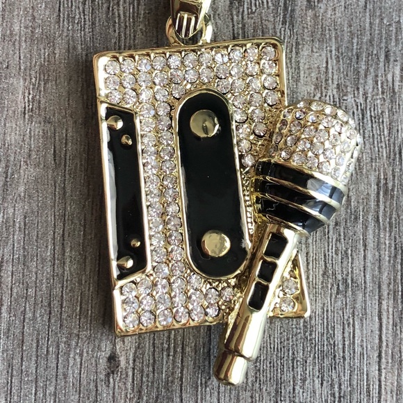 Accessories | Record And Mic Iced Out Pendant With Chain Same Da | Poshmark